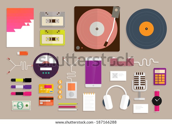 Set Flat Design Icons Vintage Music Stock Vector (Royalty Free ...