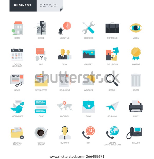 Set Flat Design Style Business Icons Stock Vector (Royalty Free ...