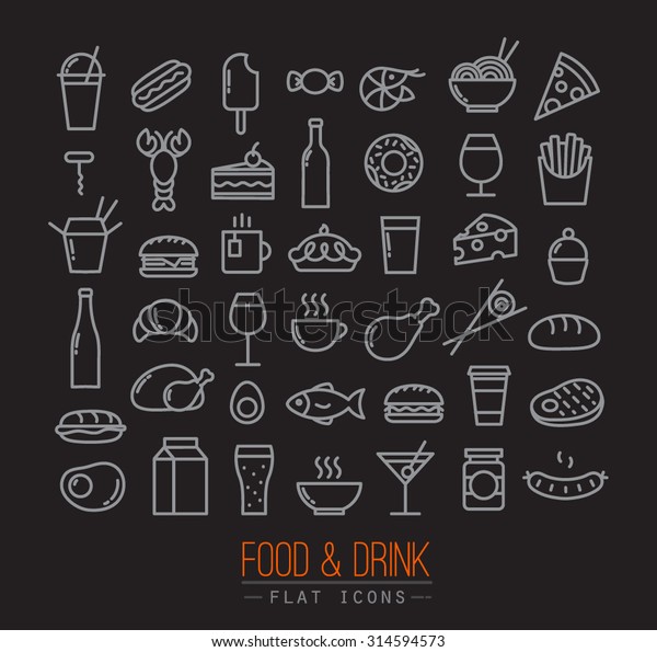 Set Flat Food Icons Drawing Grey Stock Vector (Royalty Free) 314594573 ...