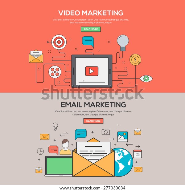 Set Flat Line Banners Design Concept Stock Vector (Royalty Free ...