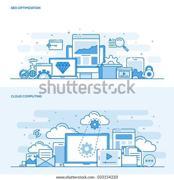 Set Flat Line Color Banners Design Stock Vector (Royalty Free) 503154220