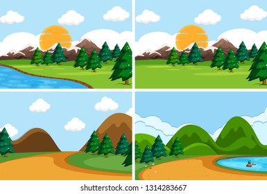 Set Flat Nature Scene Illustration Stock Vector (Royalty Free ...