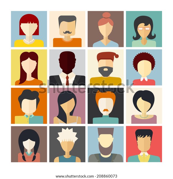 Conjunto de iconos de personas planas. Diferentes rostros de personas ...