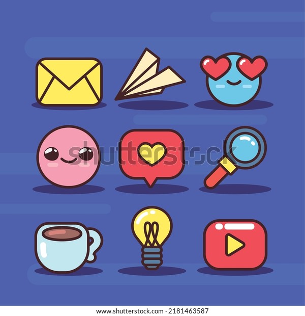 Set Flat Social Media Items Stock Vector (Royalty Free) 2181463587 ...