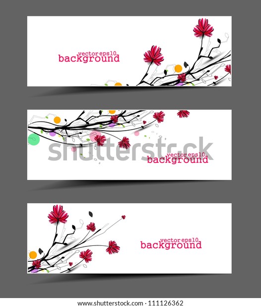 Set Floral Banner Flower Vector Header Stock Vector (Royalty Free ...