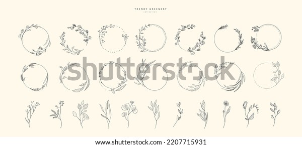 Set Floral Design Elements Wreath Borders Stock Vector (Royalty Free ...