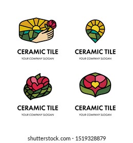 Set Floral Logos Ceramic Tiles Vector Stock Vector (Royalty Free ...