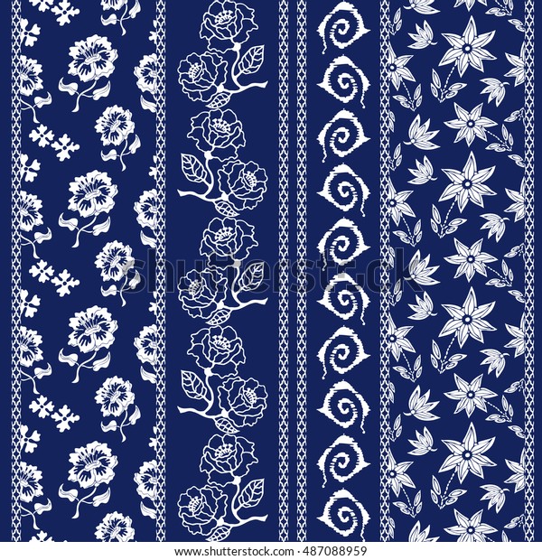 Set Flourish Batik Bohemian Borders Damask Stock Vector (Royalty Free ...