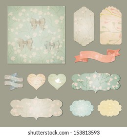 Set Flowers Retro Ribbons Old Dirty Stock Vector (Royalty Free ...