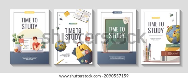 Set Flyers Study Supplies Studying Education Stock Vector (Royalty Free ...