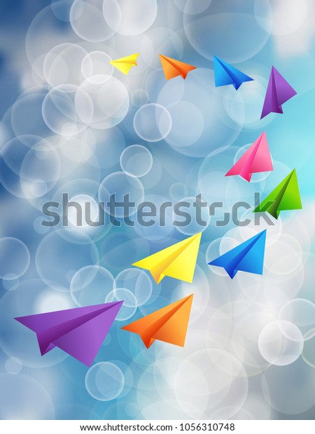 Set Flying Color Paper Planes Blue Stock Vector (Royalty Free ...