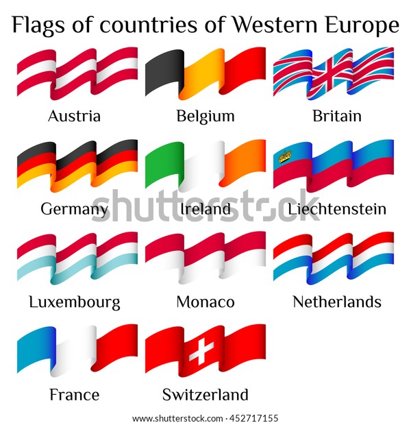 Set Flying Flags Western Europe Countries Stock Vector (Royalty Free ...