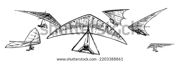 Set Flying Hang Gliders Hand Drawn Stock Vector (Royalty Free ...