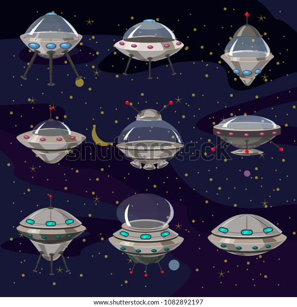 Set Flying Saucer Spaceship Ufo Illustration Stock Vector (Royalty Free ...