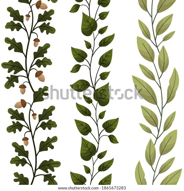 Set Foliate Borders Vertical Floral Borders Stock Vector (Royalty Free ...