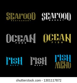Set Font Seafood Logos Ocean Fish Stock Vector (Royalty Free ...