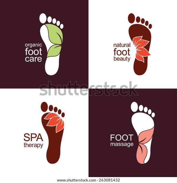 Set Footprint Icons Emblems Flowers Leaves Stock Vector (Royalty Free ...