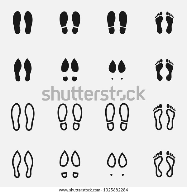Conjunto de huellas y pasos de icono de vector blanco y negro.