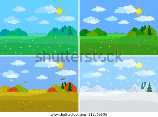 Set Forest Landscapes Seasons Spring Summer Stock Vector (Royalty Free ...