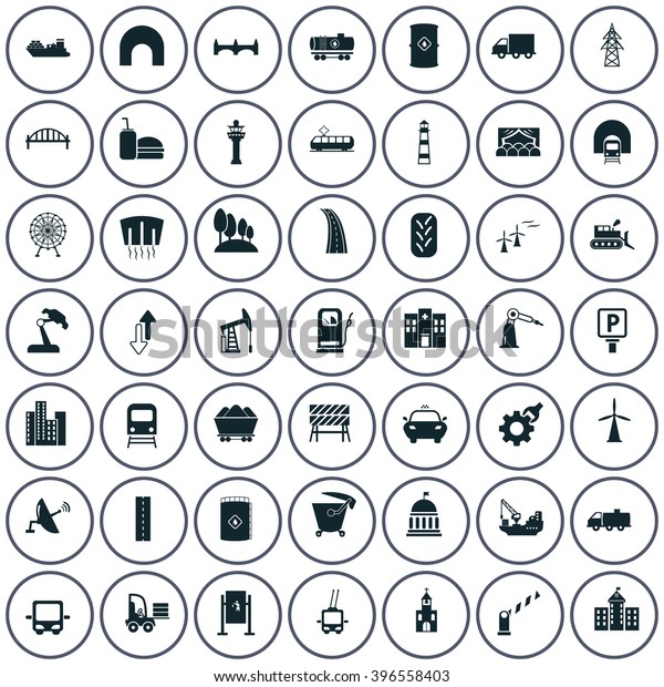 Set Forty Nine Industry Infrastructure Icons Stock Vector (Royalty Free ...