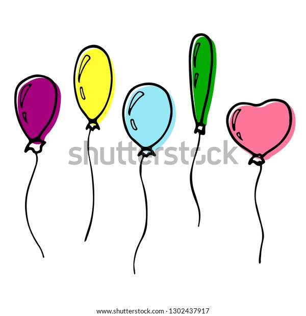 Set Four Balloons Different Shapes Colors Stock Vector (Royalty Free ...