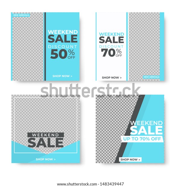 Set Four Blue Square Banner Template Stock Vector (Royalty Free ...