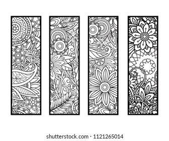 Set Four Bookmarks Black White Doodles Stock Vector (Royalty Free ...