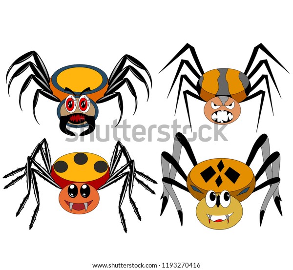Set Four Cartoon Spiders Different Shapes Stock Vector (Royalty Free ...