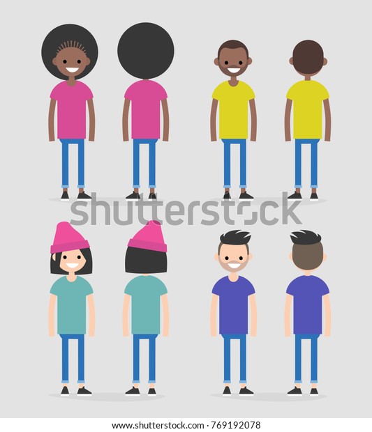 Set Four Characters Front Back Views Stock Vector (Royalty Free ...