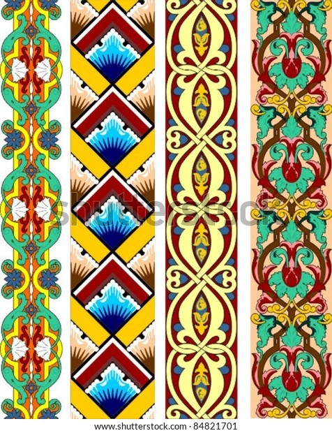 Set Four Colorful Ornamental Border Traditional Stock Vector (Royalty ...