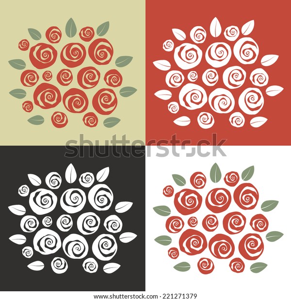 Set Four Different Color Themes Bouquet Stock Vector (Royalty Free ...