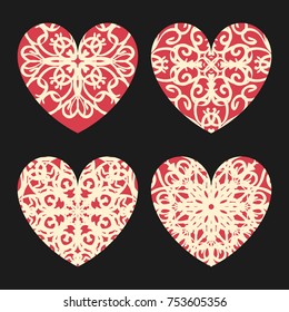 Set Four Hearts Ornament Elements Design Stock Vector (Royalty Free ...