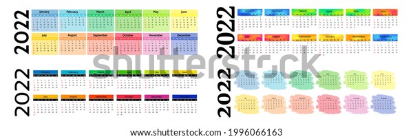 Vektor Stok Set Four Horizontal Calendars 2022 Isolated (Tanpa Royalti ...