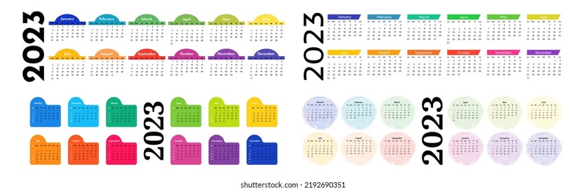 Set Four Horizontal Calendars 2023 Isolated Stock Vector (Royalty Free ...