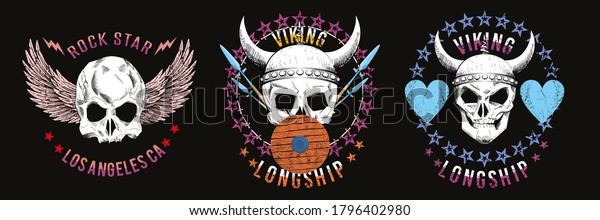 Set Four Illustrated Skulls Vector Drawings Stock Vector (Royalty Free ...