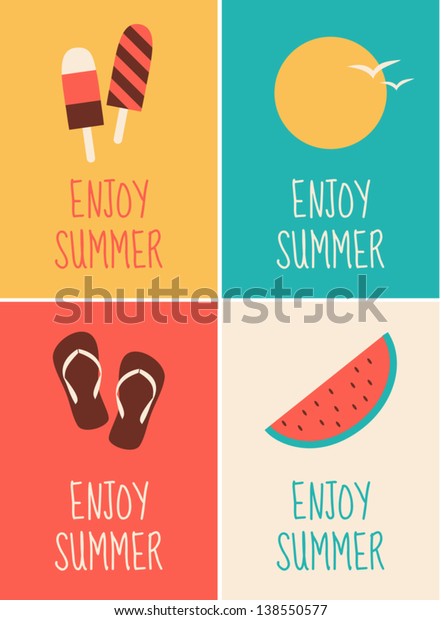 Set Four Minimalist Summerthemed Posters: เวกเตอร์สต็อก (ปลอดค่า ...