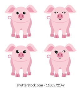 Set Four Pigs On White Background Stock Vector (Royalty Free ...