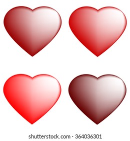 Set Four Red Hearts White Background Stock Vector (Royalty Free ...