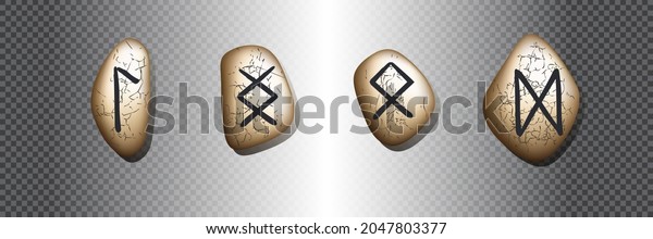 Set of four rune symbols. Runic alphabet, Futhark. Ancient norse occult ...