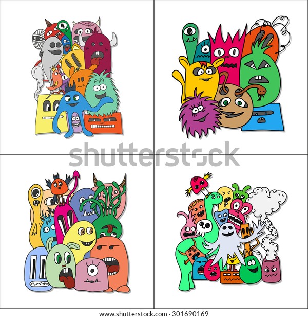 Set Four Stickers Monsters Bright Colors: vector de stock (libre de ...