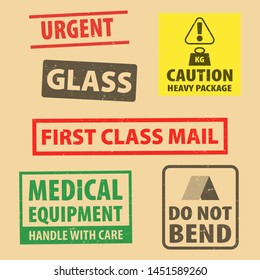 Set Fragile Sticker Caution Heavy Package Stock Vector (Royalty Free ...