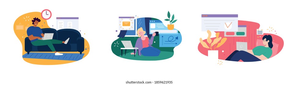 Set Freelance People Work Comfortable Conditions Stock Vector (Royalty ...