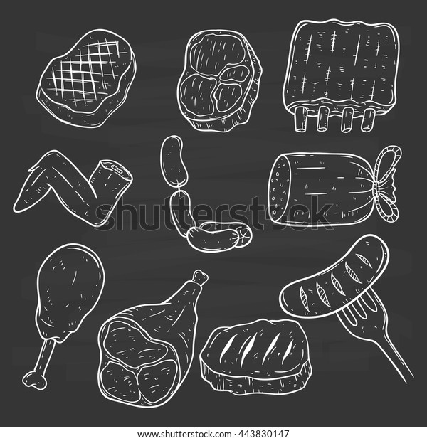 Set Fresh Meat Doodle On Chalkboard Stock Vector (Royalty Free) 443830147