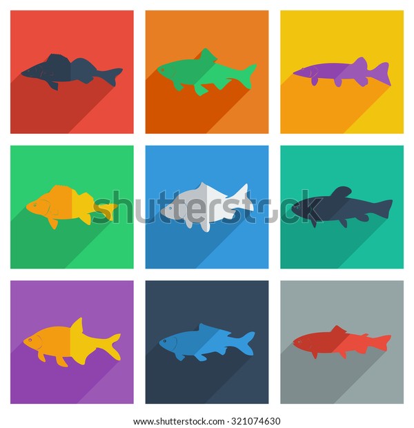 Set Freshwater Fish Shadow Flat Concept Stock Vector (Royalty Free ...