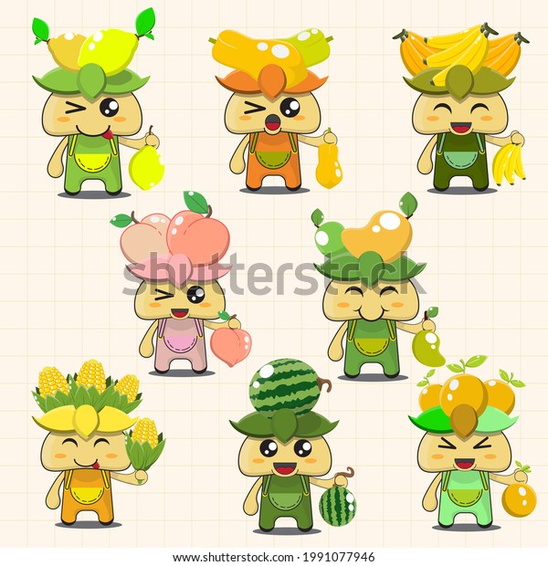 Set Fruit Vegetable Mascot Character Vector Stock Vector (Royalty Free ...
