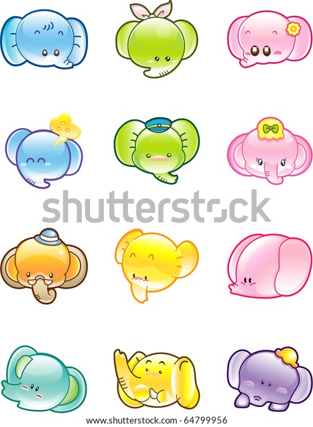Set Full Clour Cartoon Elephant Icons Stock Vector (Royalty Free ...