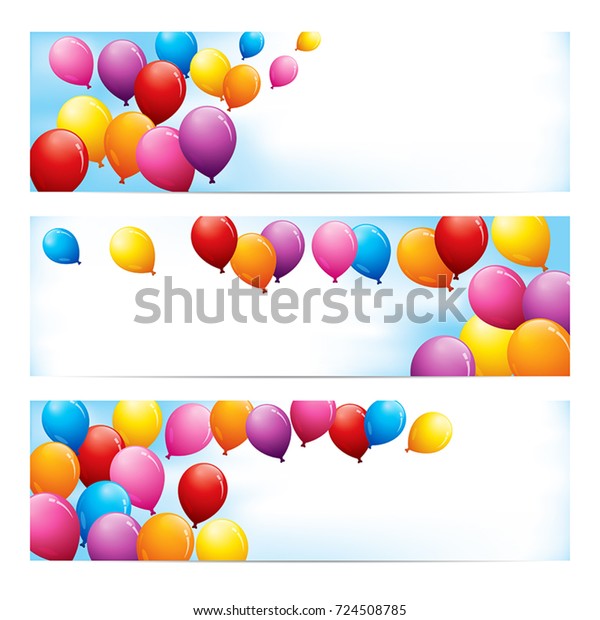 Set Fun Banners Colorful Balloons Against Stock Vector (Royalty Free ...