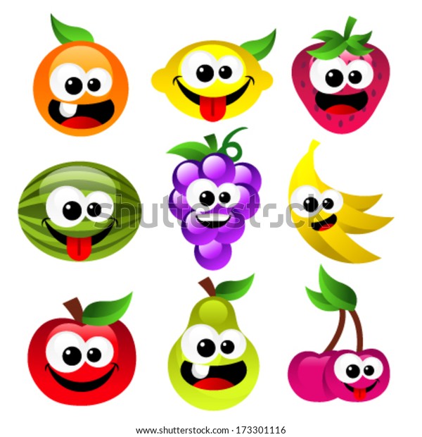 Set Fun Smiling Cartoon Fruits Stock Vector (Royalty Free) 173301116