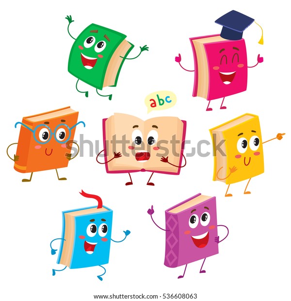 Set Funny Book Characters Mascots Cartoon Stock Vector (Royalty Free ...