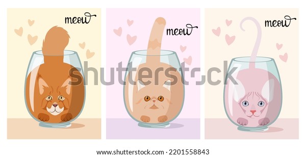 Set Funny Cards Cats Cartoon Design Stock Vector (Royalty Free ...